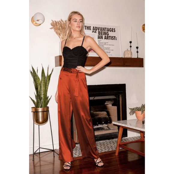 Lulus | Pants & Jumpsuits | Lulus Rust Burnt Orange Satin Style Maven ...